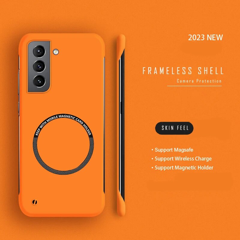 Жесткий Безрамочный Магнитный Чехол Для Телефона Samsung Galaxy Оранжевый, Orange, S22 Ultra