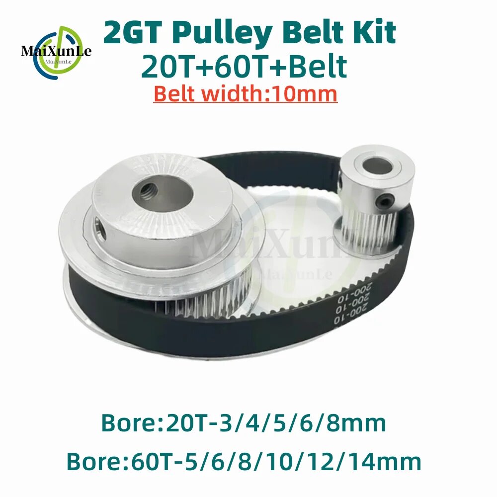 Комплект зубчатых шкивов 2GT 60+20 Teeth Belt Length 180mm, 60T Bore 8mm, 20T Bore 5mm