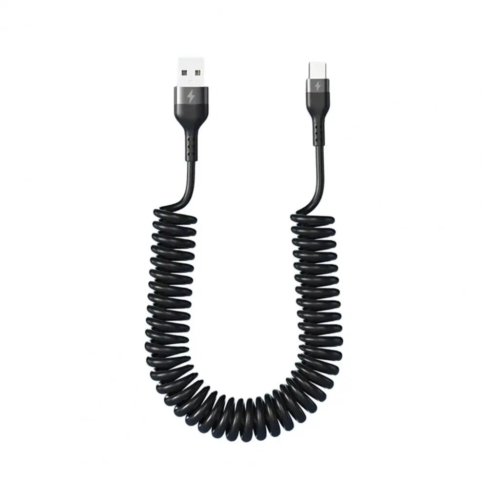 Зарядный кабель USB Type-C с пружиной, черный, 150см