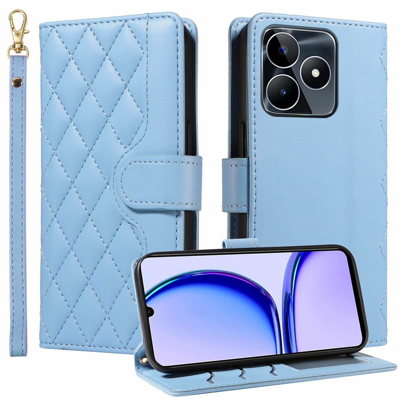 Чехол из матовой кожи для OPPO Realme C53/Realme Note 50 5G(ОппоРеалмиC53/РеалмиНоут50 5G), роскошный и стильный, устойчивый к падениям, со слотом для карт, с длинным и коротким шнурками