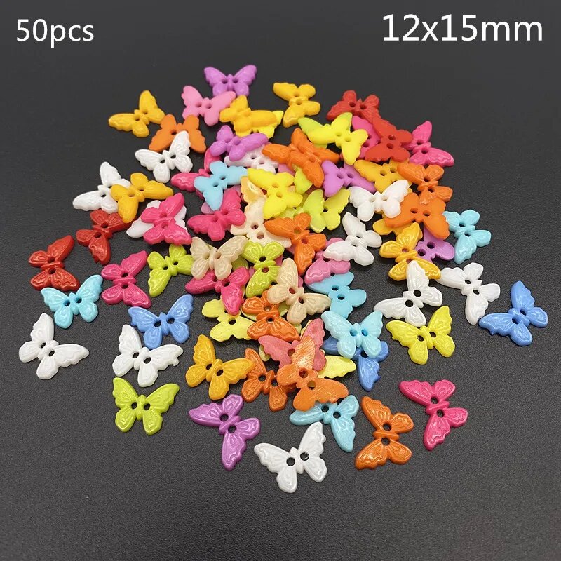 Пластиковые бабочки-пуговицы 12x15mm, 50шт, Белый, 02