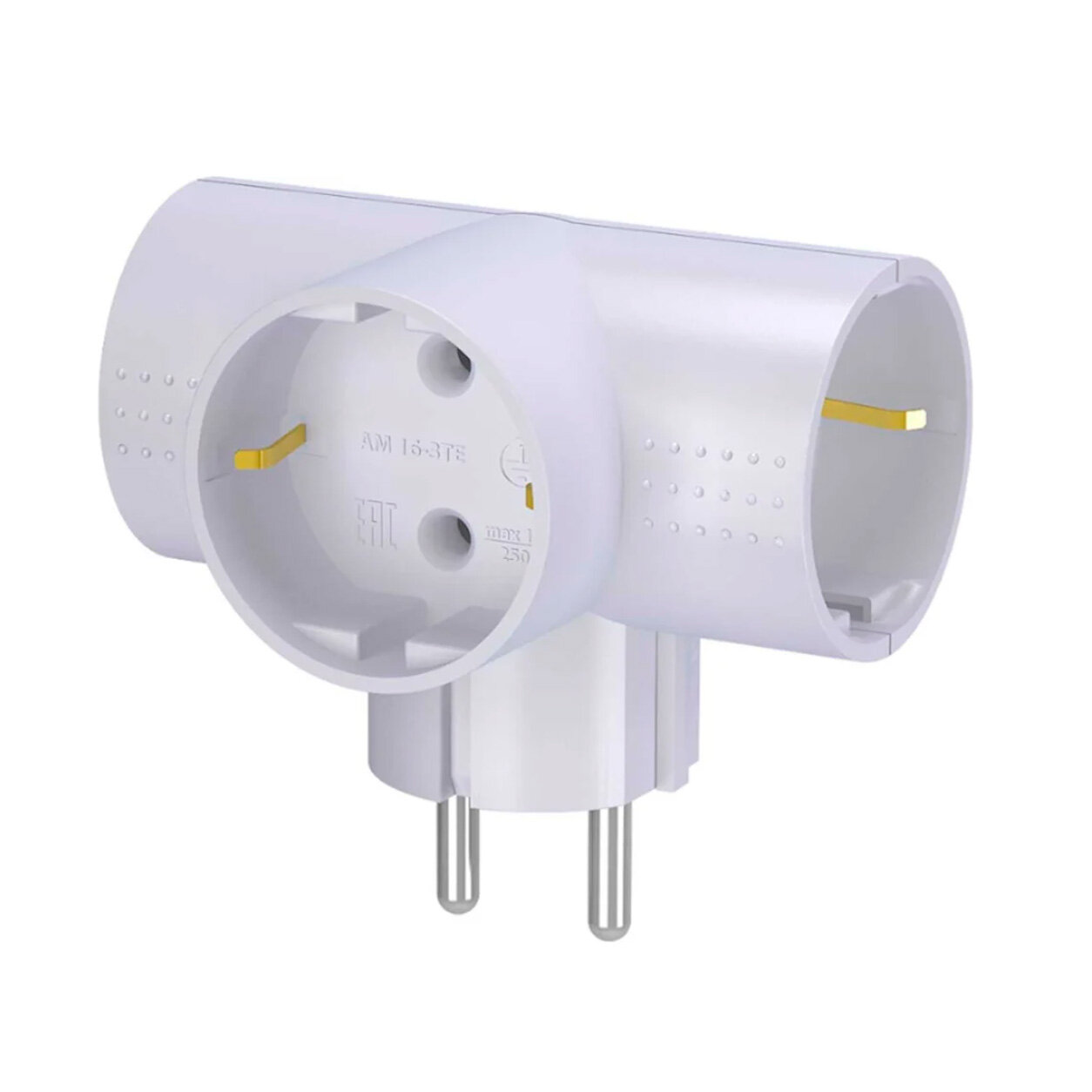 Разветвитель электрический, тройник, Т-образный, с заземлением, АМ 16-3ТЕ, 16А, фотон