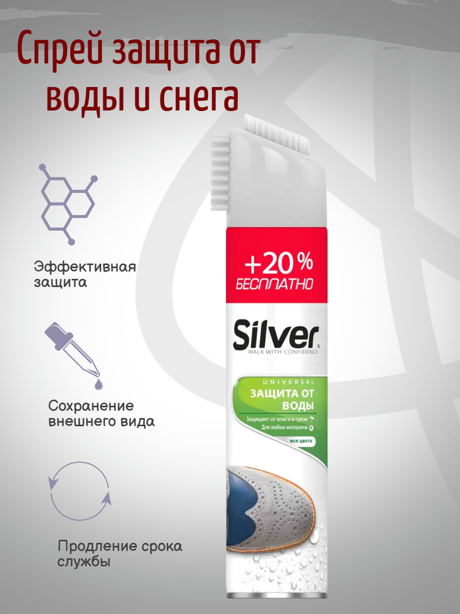 SILVER Спрей для обуви водоотталкивающий, для ухода за обувью, универсальный, 300мл