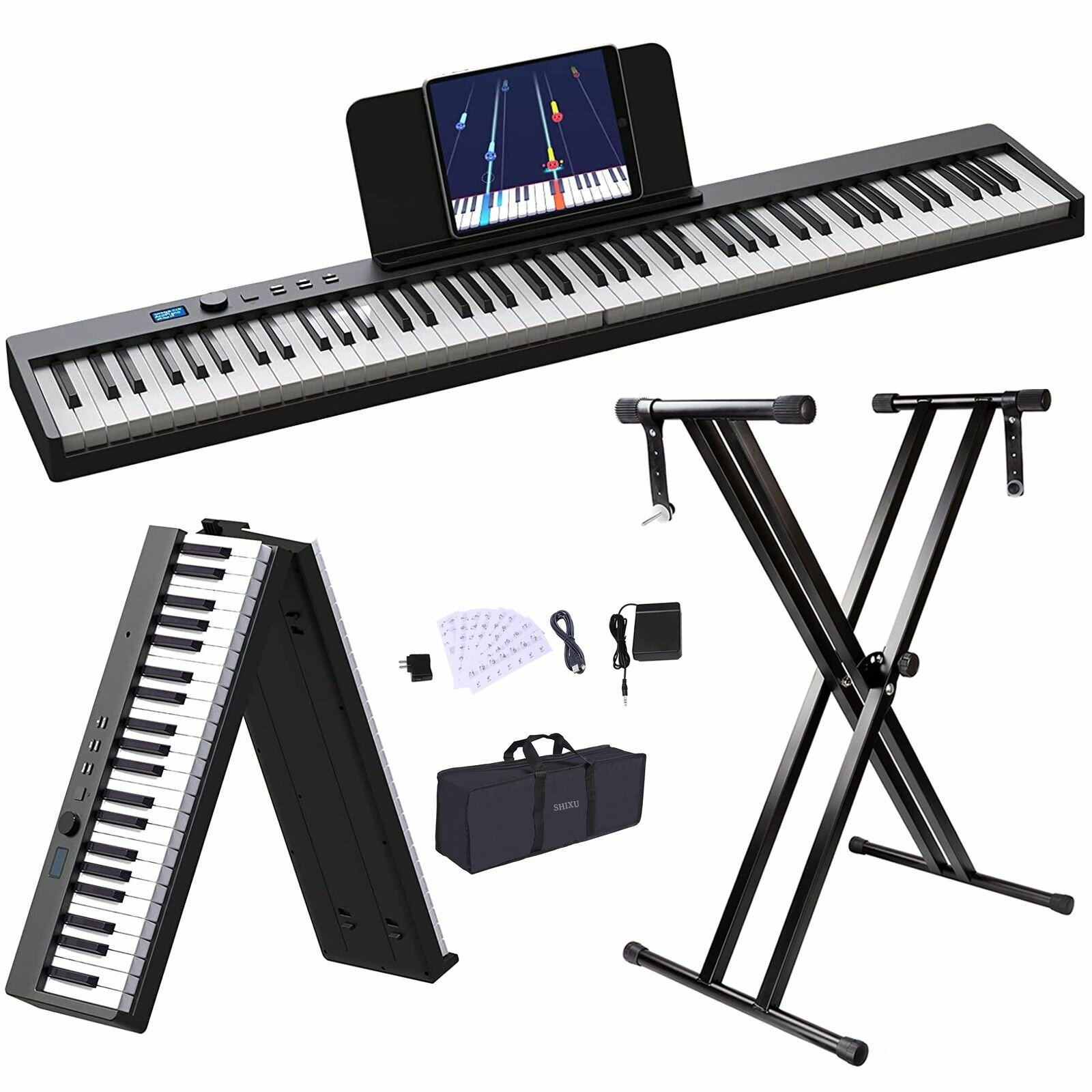 88 клавиш полноразмерное цифровое пианино + подставка для фортепиано, черный матовый