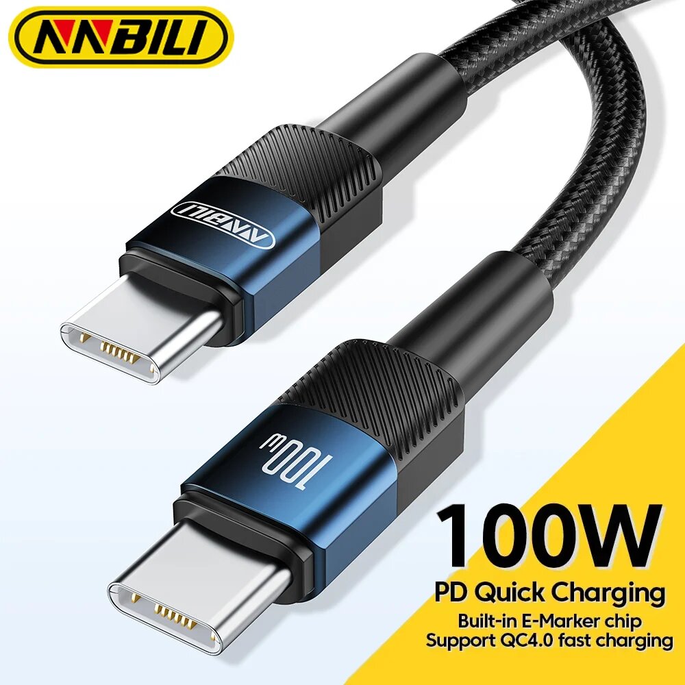 Кабель USB Type-C - Type-C 1 м, черный 100W — фото 1
