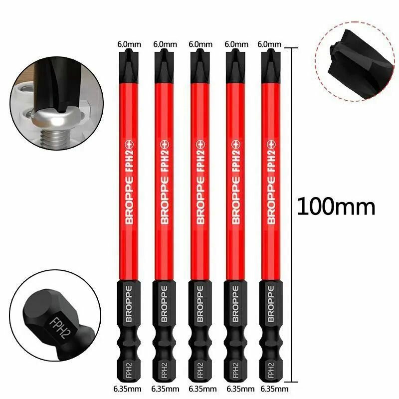 PZ/FL Набор отверток для электрика для гнезда выключателя, автоматические магнитные биты, шестигранный хвостовик FPH2, 5шт, 100мм