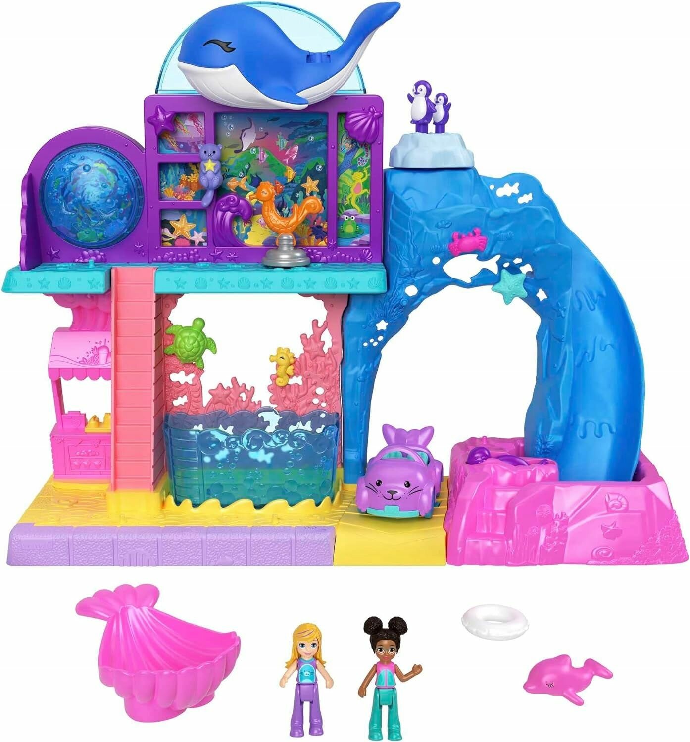 Фигурки Mattel Polly Pocket - Игровой набор Аквариум с китом, фигурками и аксессуарами - Полли Покет HJW15