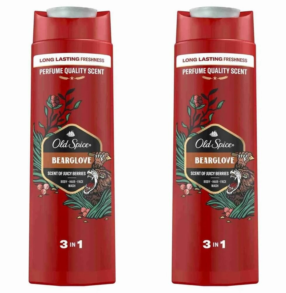 Old Spice Гель для душа и шампунь 3в1 мужской Bearglove, 400 мл х 2шт