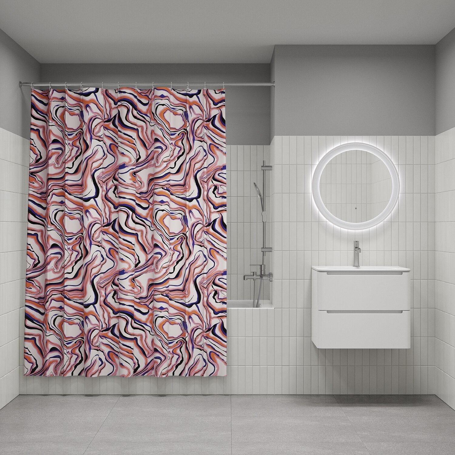 Штора для ванной IDDIS Base BX01P18i11 180х200 см водонепроницаемая с кольцами разноцветная