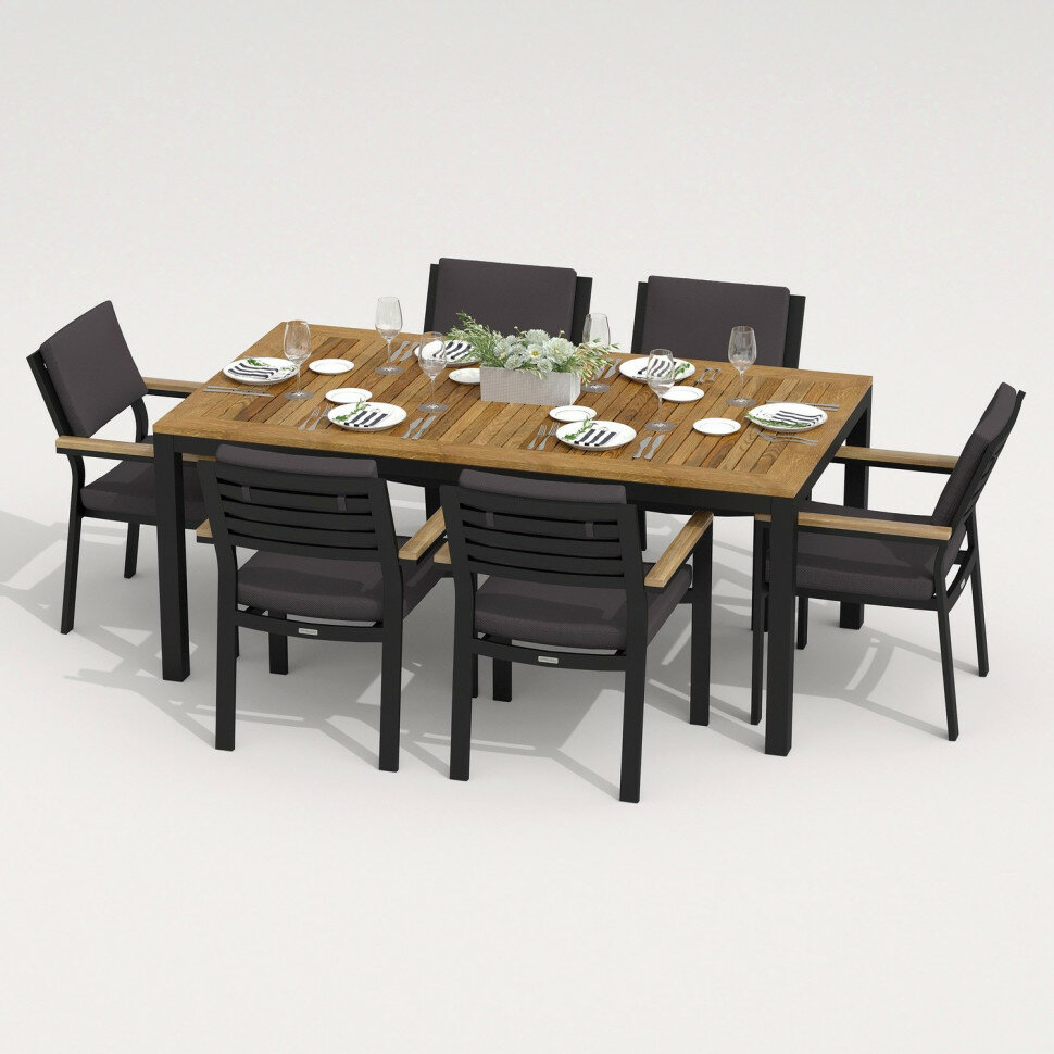 Комплект садовой мебели IDEAL PATIO TELLA BONTA, тик, антрацитовый цвет, 6 стульев