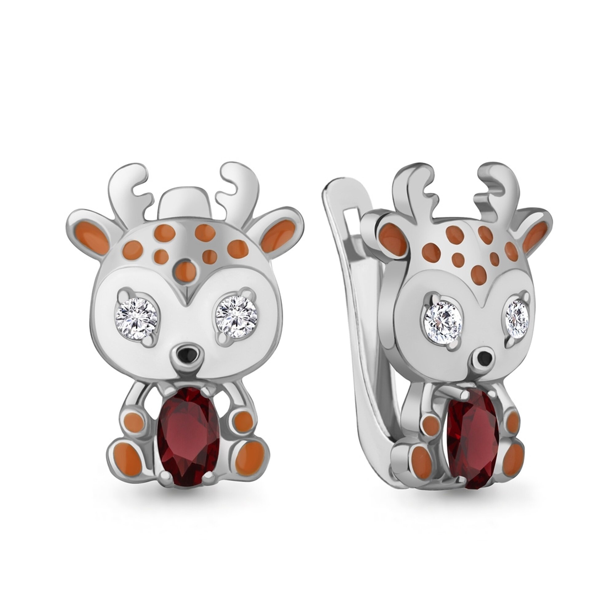 Серьги, серебро, 925 проба, родирование, фианит, эмаль, гранат