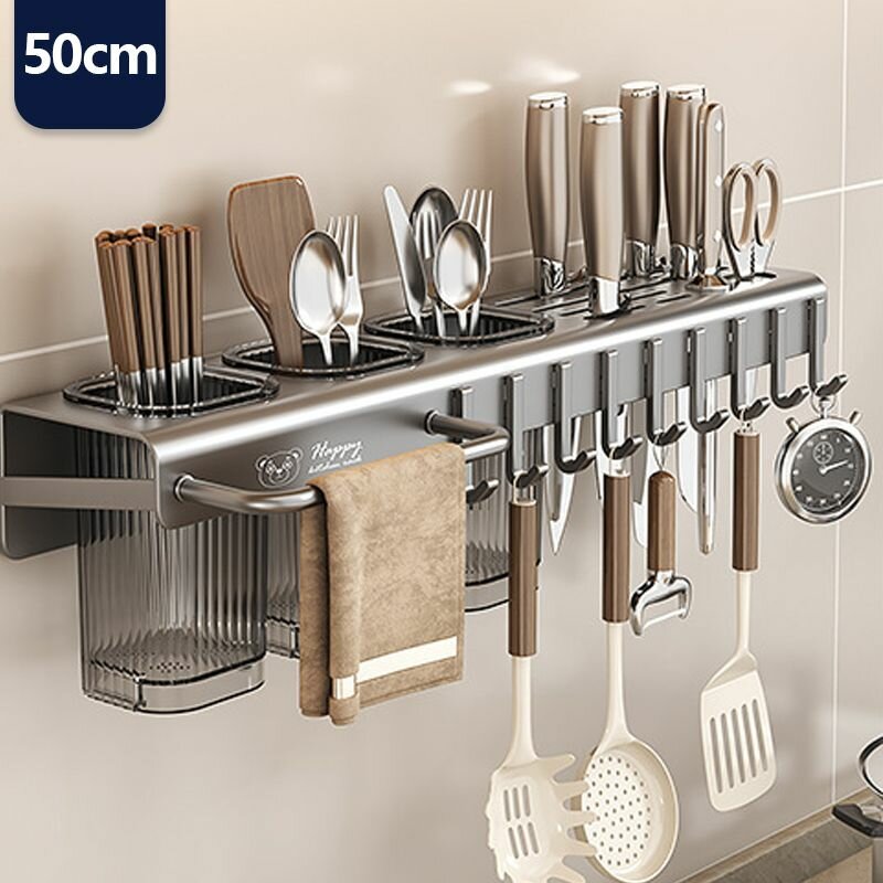 Настенная кухонная полка для ножей, столовых приборов и кухонных принадлежностей, многофункциональная навесная металлическая полка для ложек, вилок и ножей