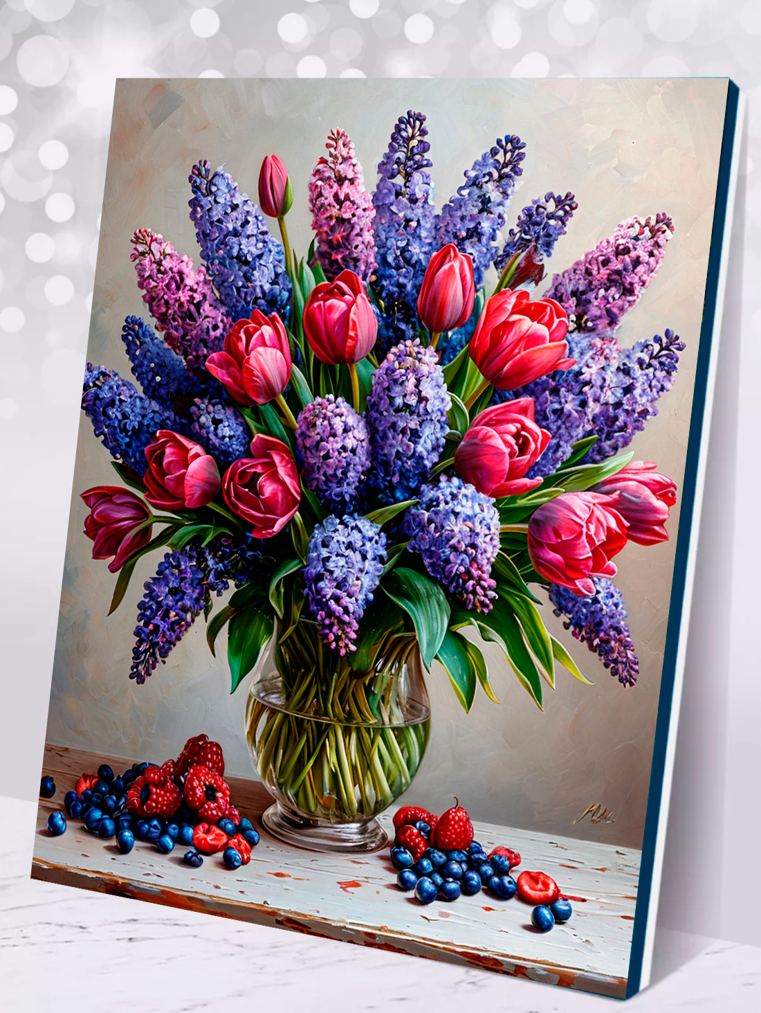 Картина по номерам "Сирень и тюльпаны" 40х50 см, хлопковый холст на подрамнике, акрил, АртТойс