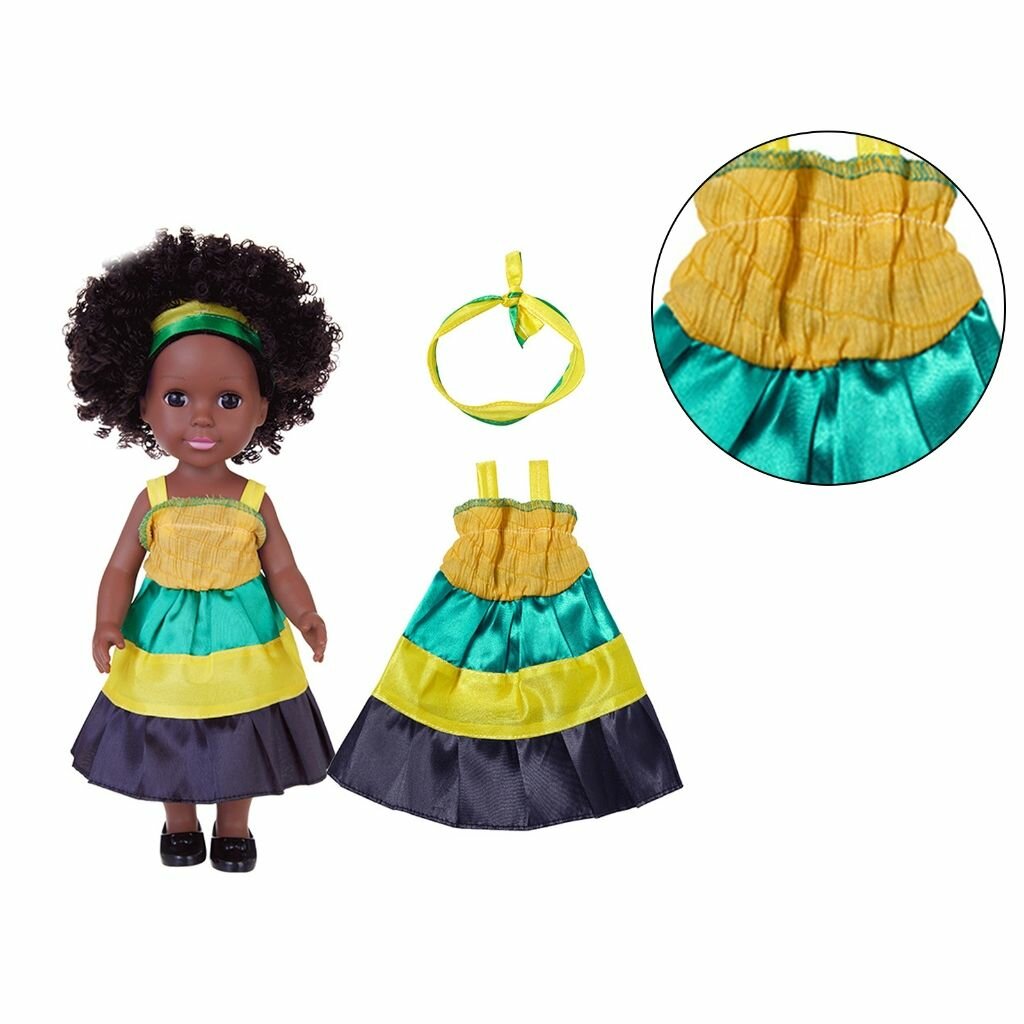 14-дюймовая черная кукла с длинными волосами виниловая кукла-Q14-275C-004