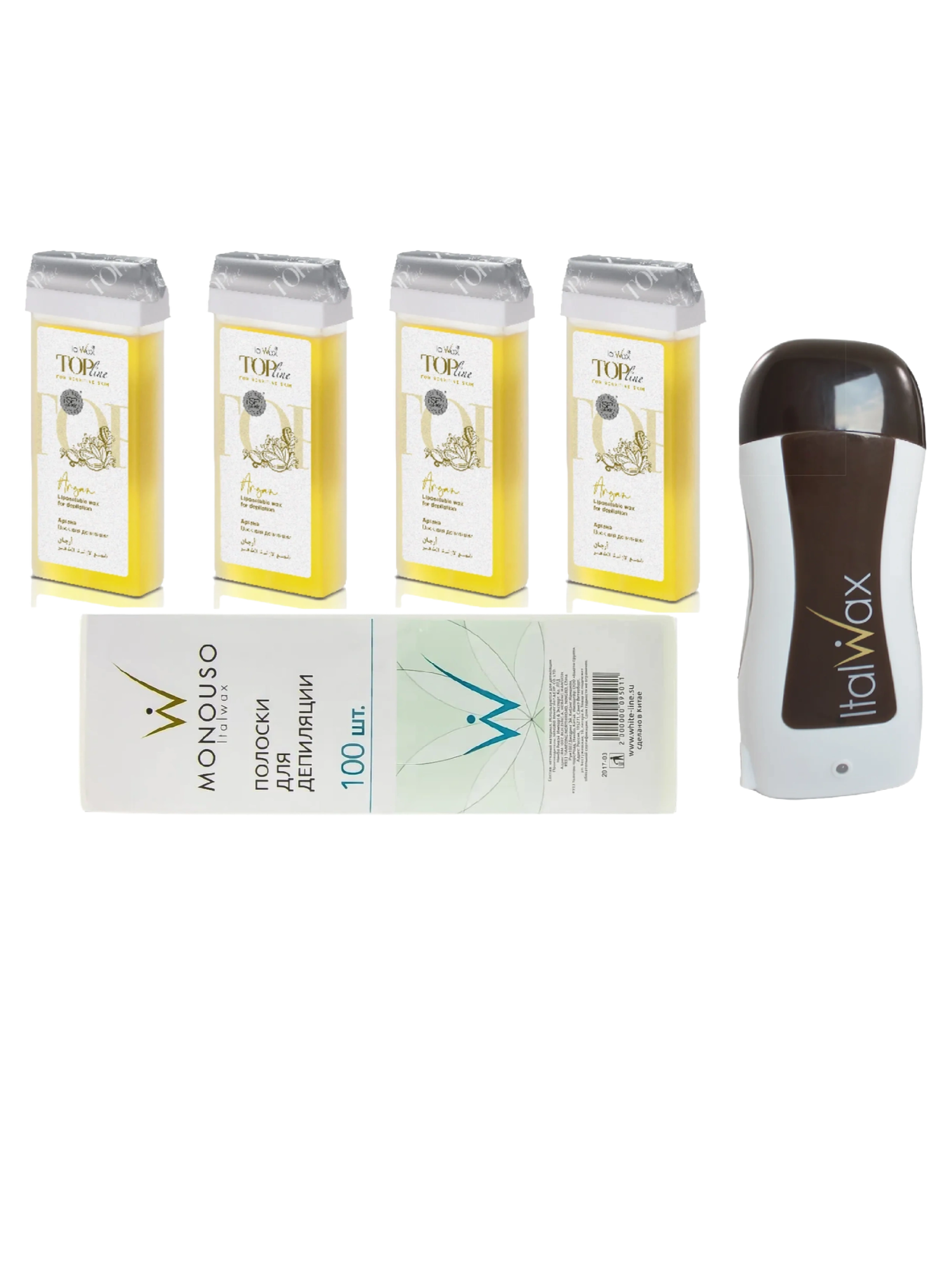 Набор для восковой депиляции Аргана ITALWAX Top Line Argan, 4 картриджа+нагреватель+полоски
