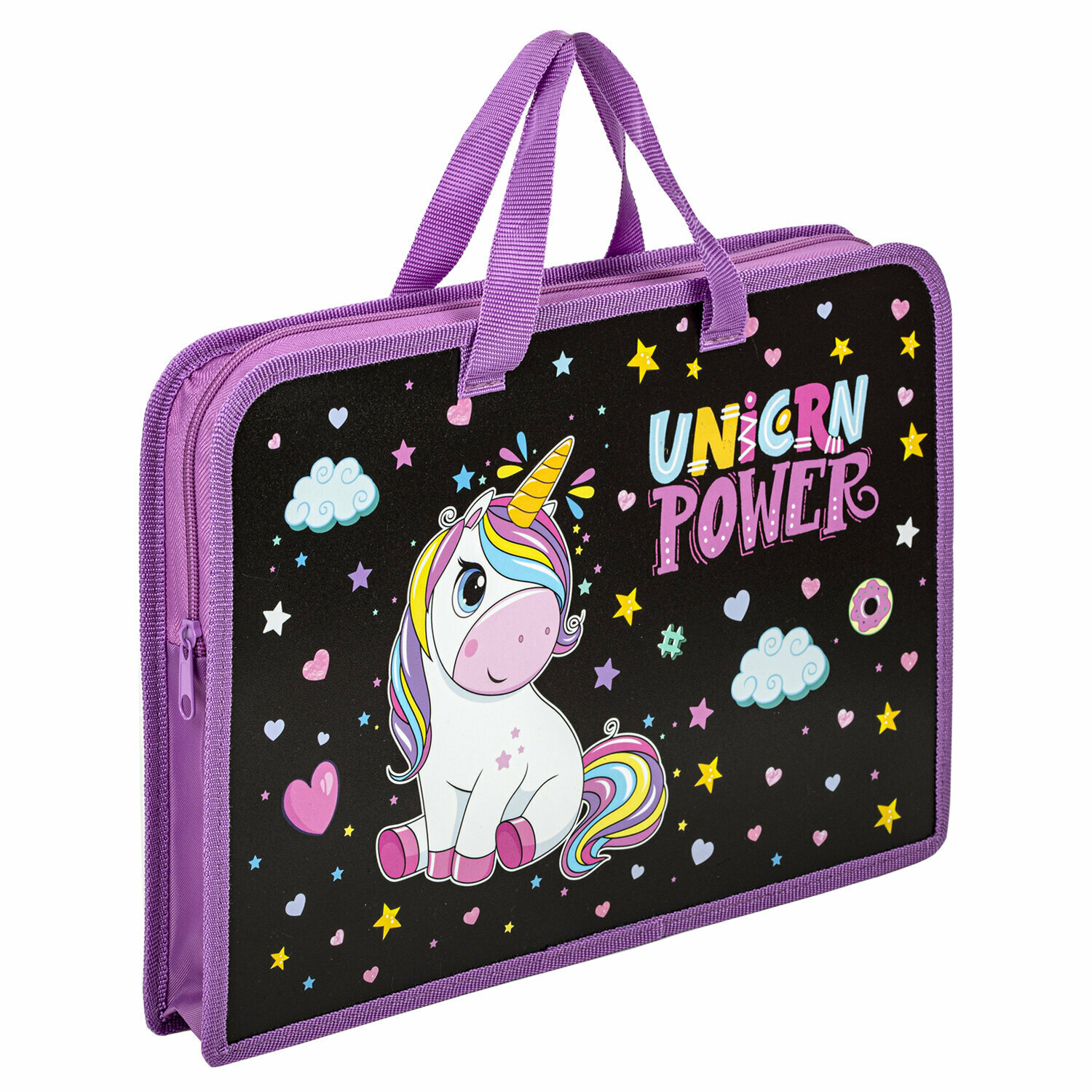 Папка на молнии с ручками Юнландия а4 1 отделение, пластик, ширина 40 мм, magic unicorn