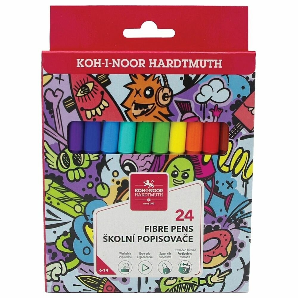 Фломастеры KOH-I-NOOR "Teenage" 1002, 24 цвета, смываемые, картонная упаковка, европодвес (771002BD23KS)