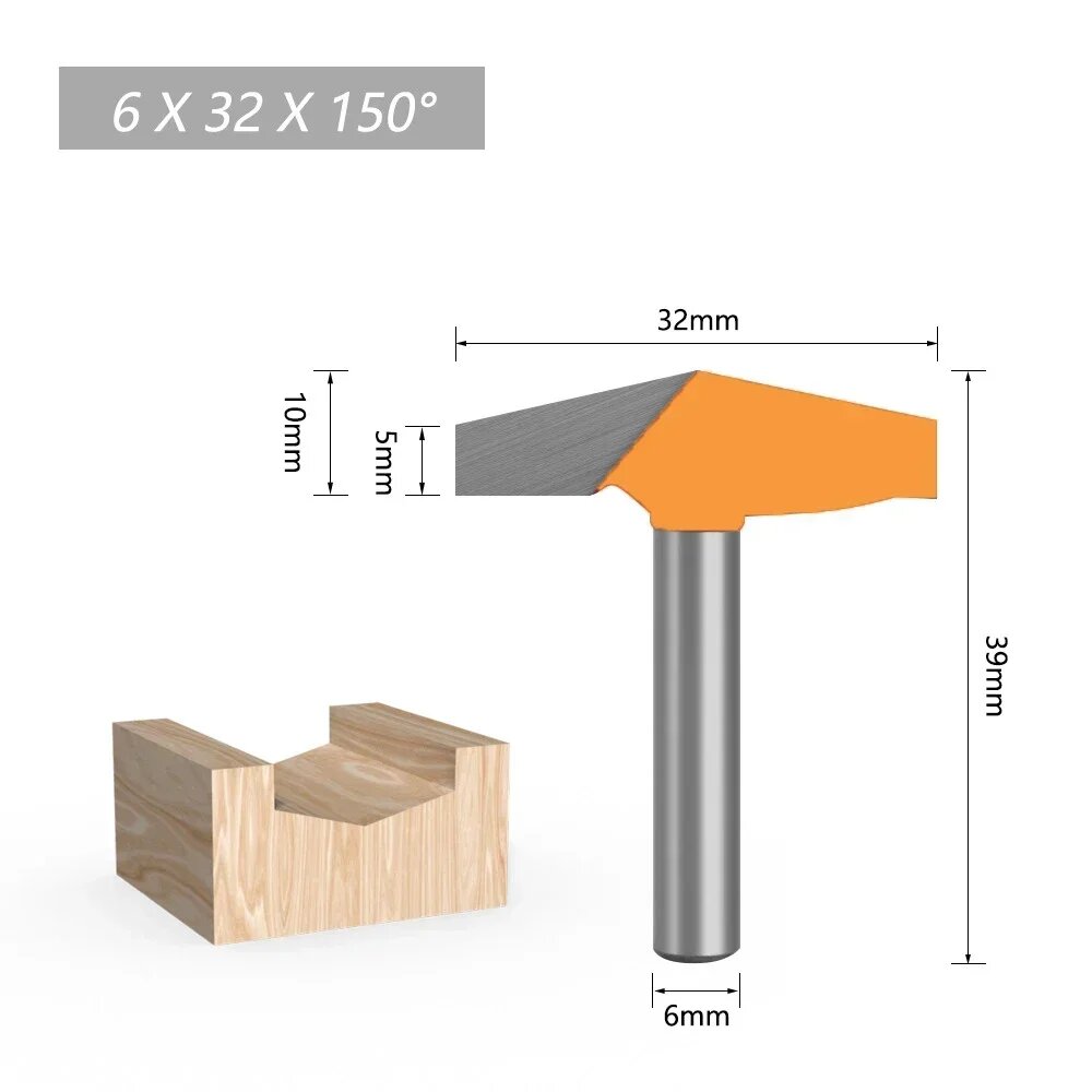 1 шт. 6 мм V-образные фрезы для гравировки с ЧПУ, 60-150 градусов, деревообрабатывающий нож для резьбы по дереву, твердосплавный режущий инструмент 6x32x150 Degrees