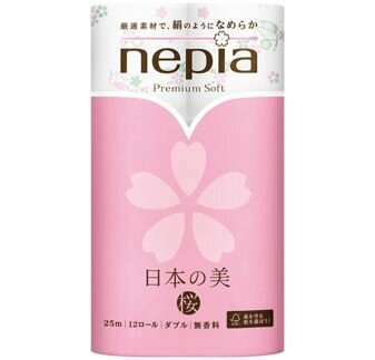 Туалетная бумага Nepia Premium Soft двухслойная с рисунком Сакура и Соловей без аромата 12 рулонов