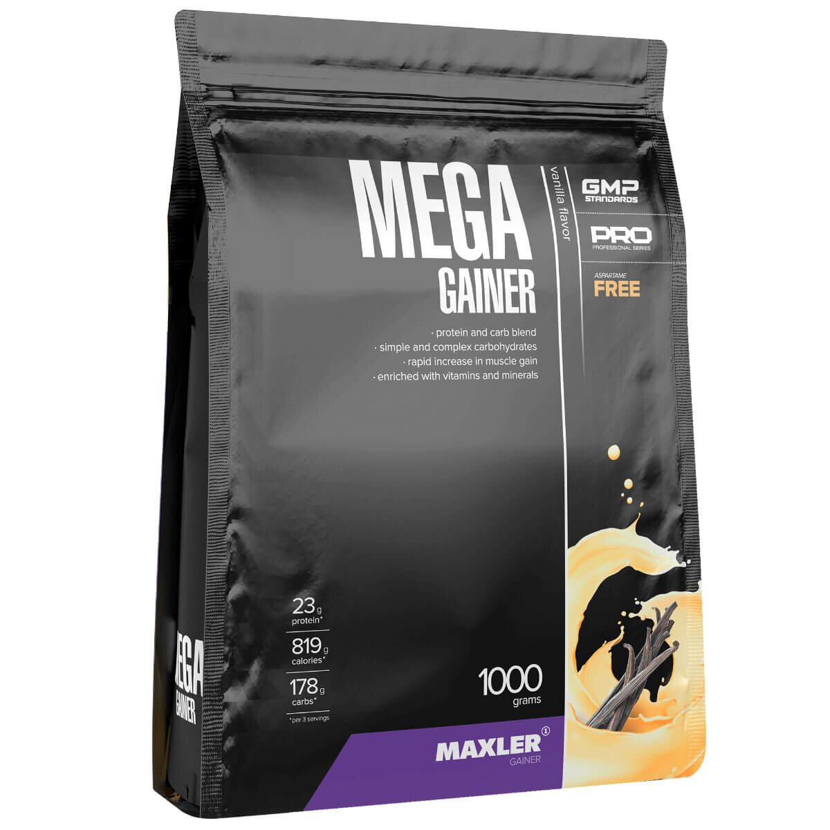 Гейнер Mega Gainer, вкус Ваниль, 1 кг, MAXLER