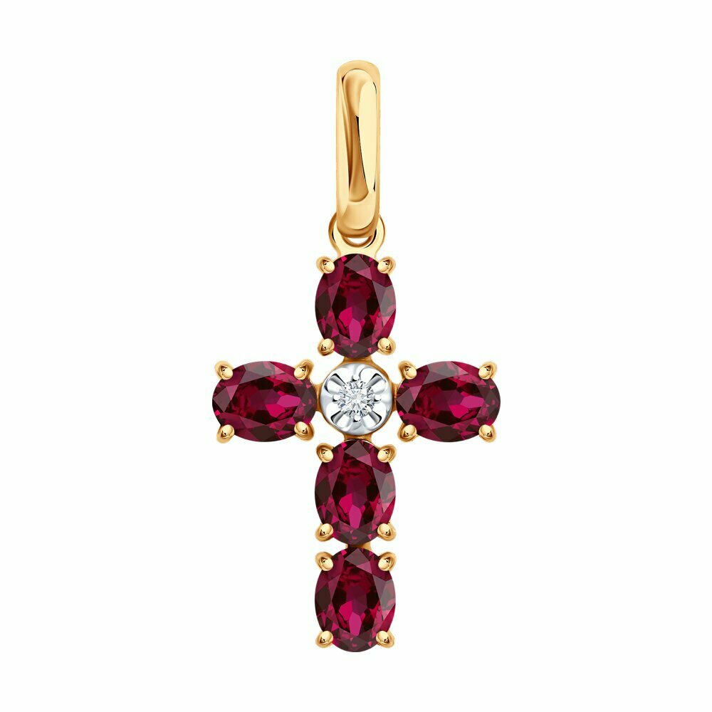 Подвеска, красное золото, 585 проба, рубин, бриллиант