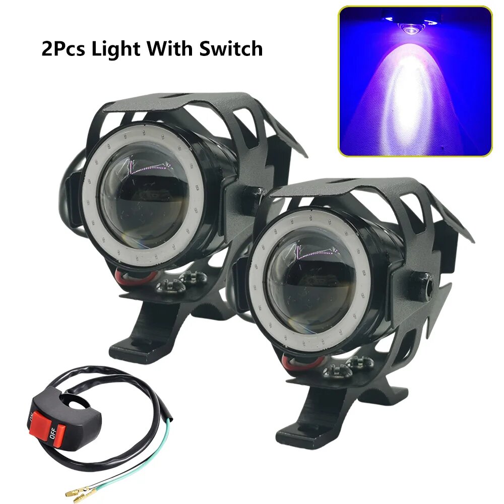 Вспомогательные светодиодные фары «глаза ангела» для мотоцикла, 12 В, мигающие ДХО дальнего действия, дополнительные прожекторы, лампа, противотуманные фары