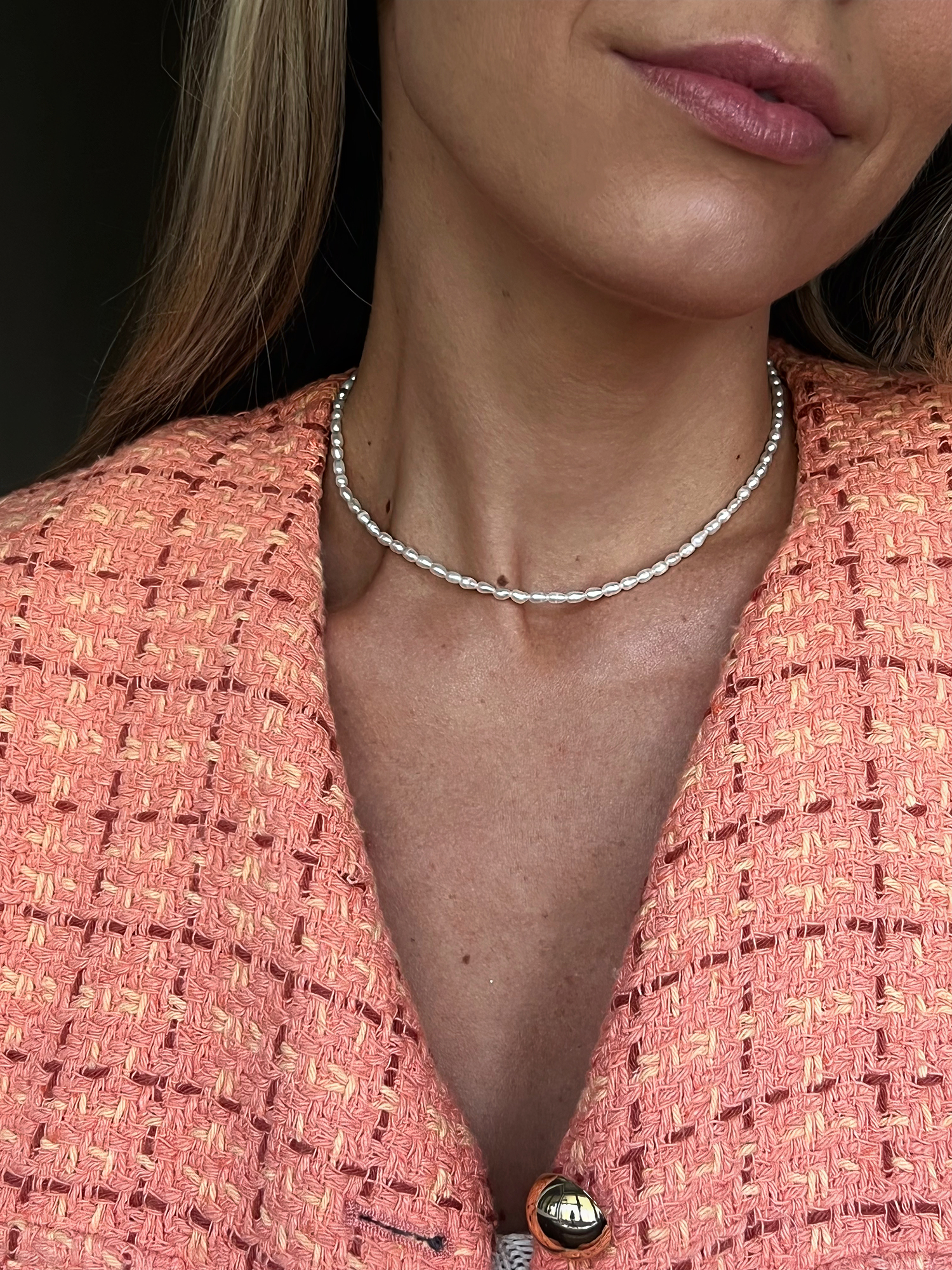 Колье, серебро, 925 проба, жемчуг пресноводный культивированный