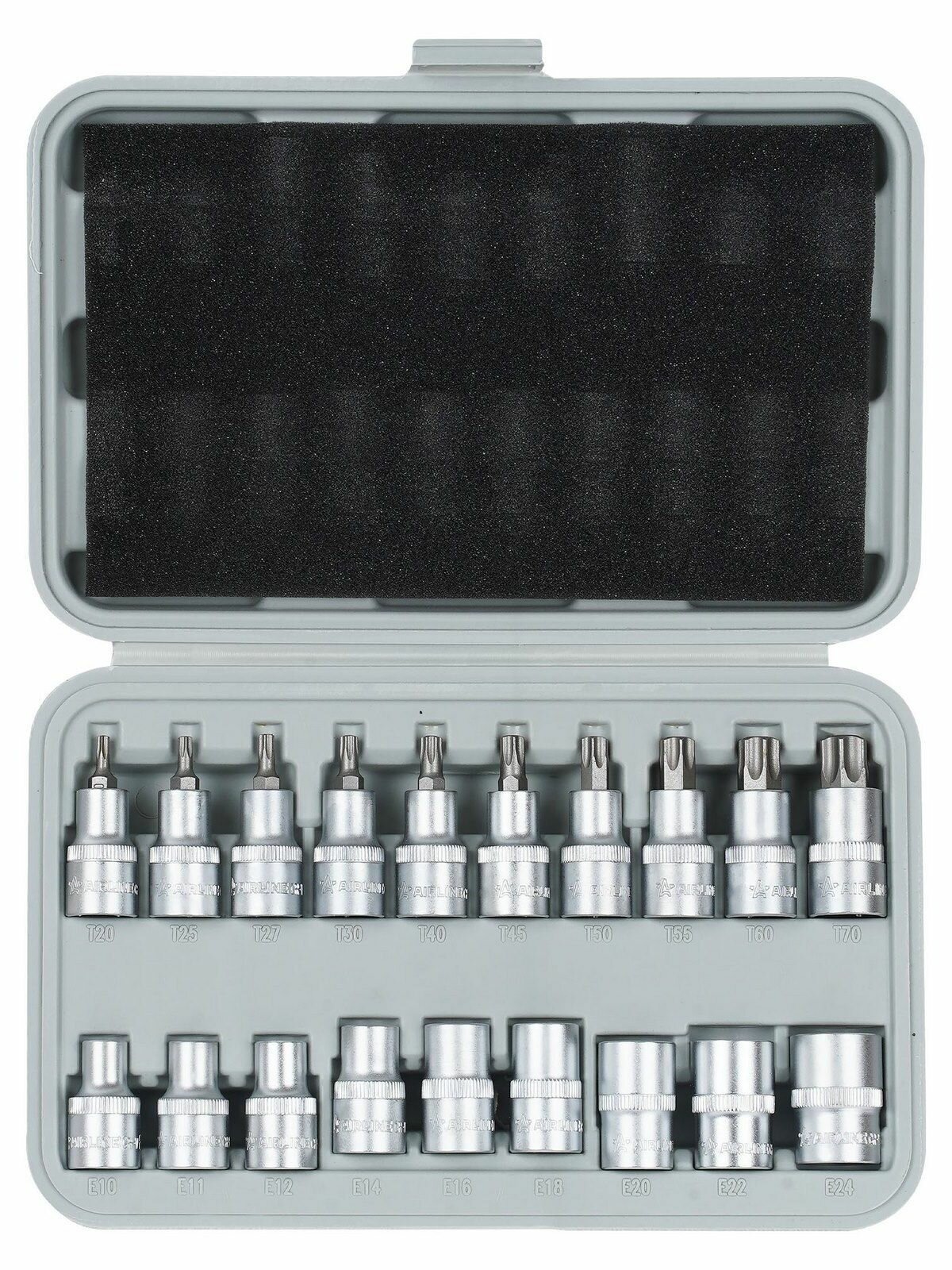 Набор головок торцевых 1/2" DR TORX E10-E24 и головок со вставками TORX T20-T70, 55 мм, 19 предмет, Airline ATBS33