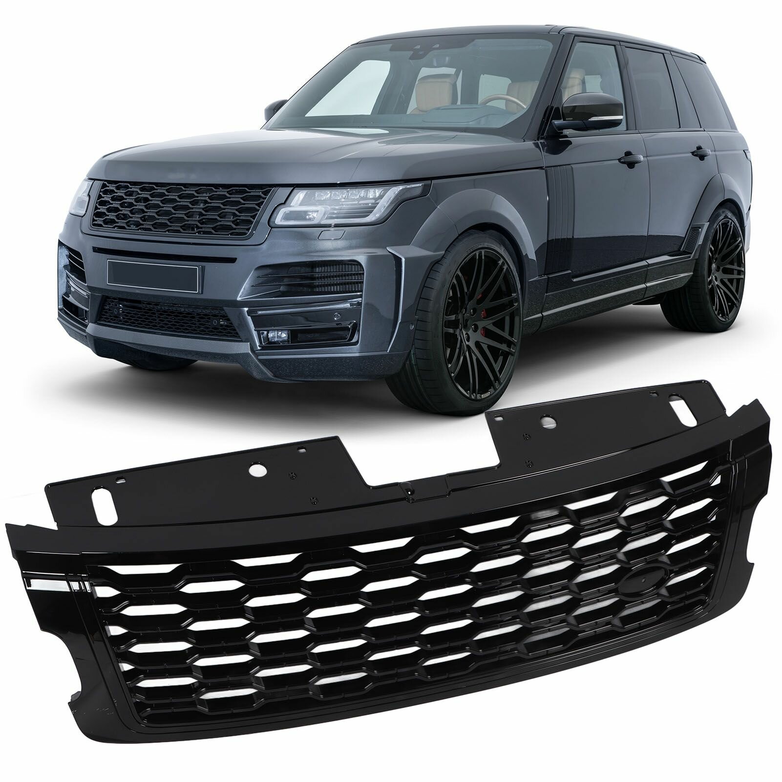 Решетка радиатора центральная сетчатая для Range Rover L405 Facelift 2018-2022 LR098084 черный глянец для замены