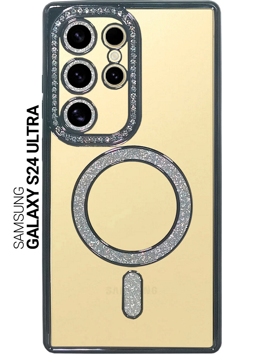 Силиконовый чехол на Samsung Galaxy S24 Ultra МагСейф со стразами черный
