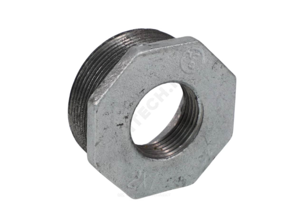 Футорка Fittex PLUS, чугун, оцинкованная, Ду 20 х 15, равнопроходная, переходная, НР/ВР, 3/4" х 1/2"