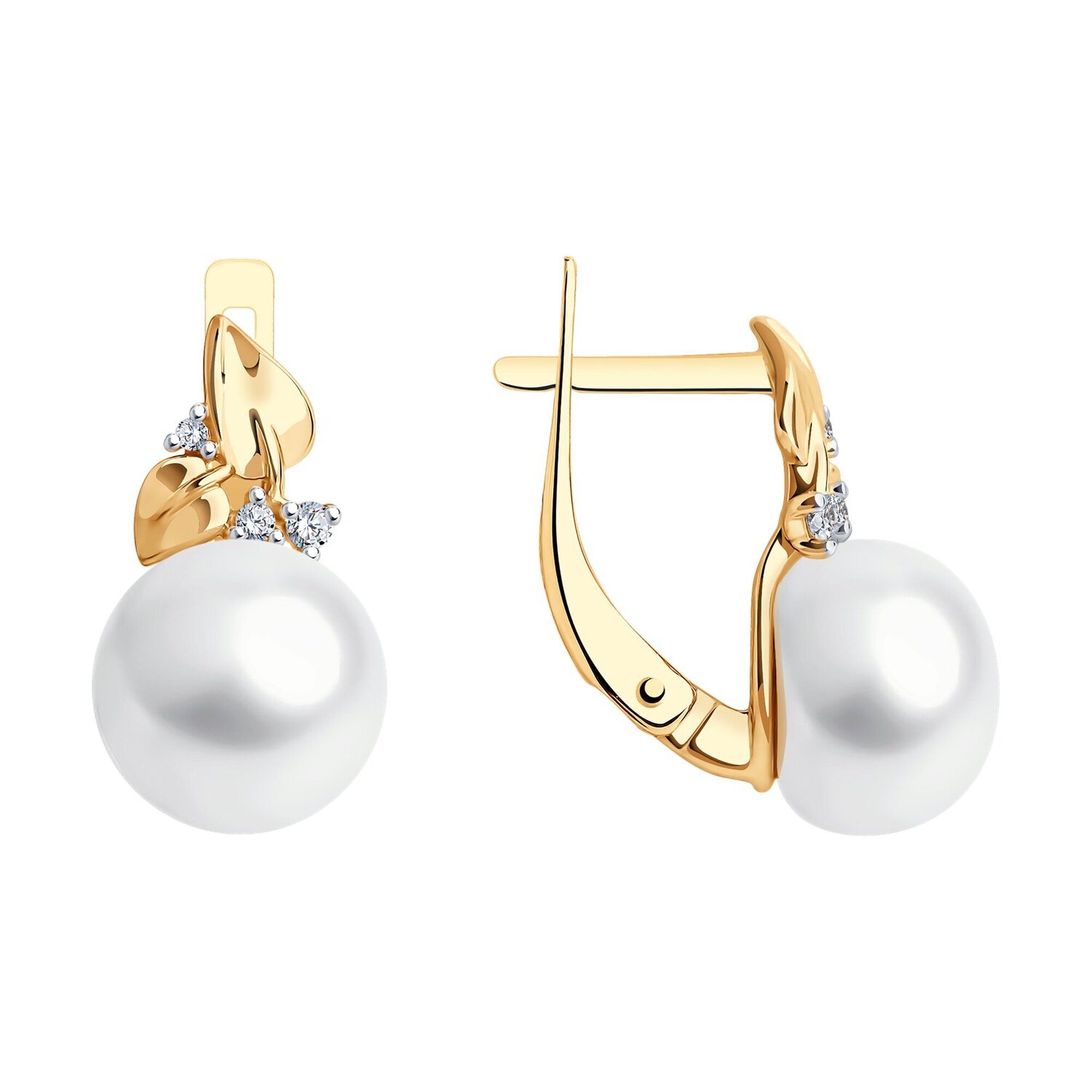 Серьги, серебро, 925 проба, золочение, жемчуг, фианит