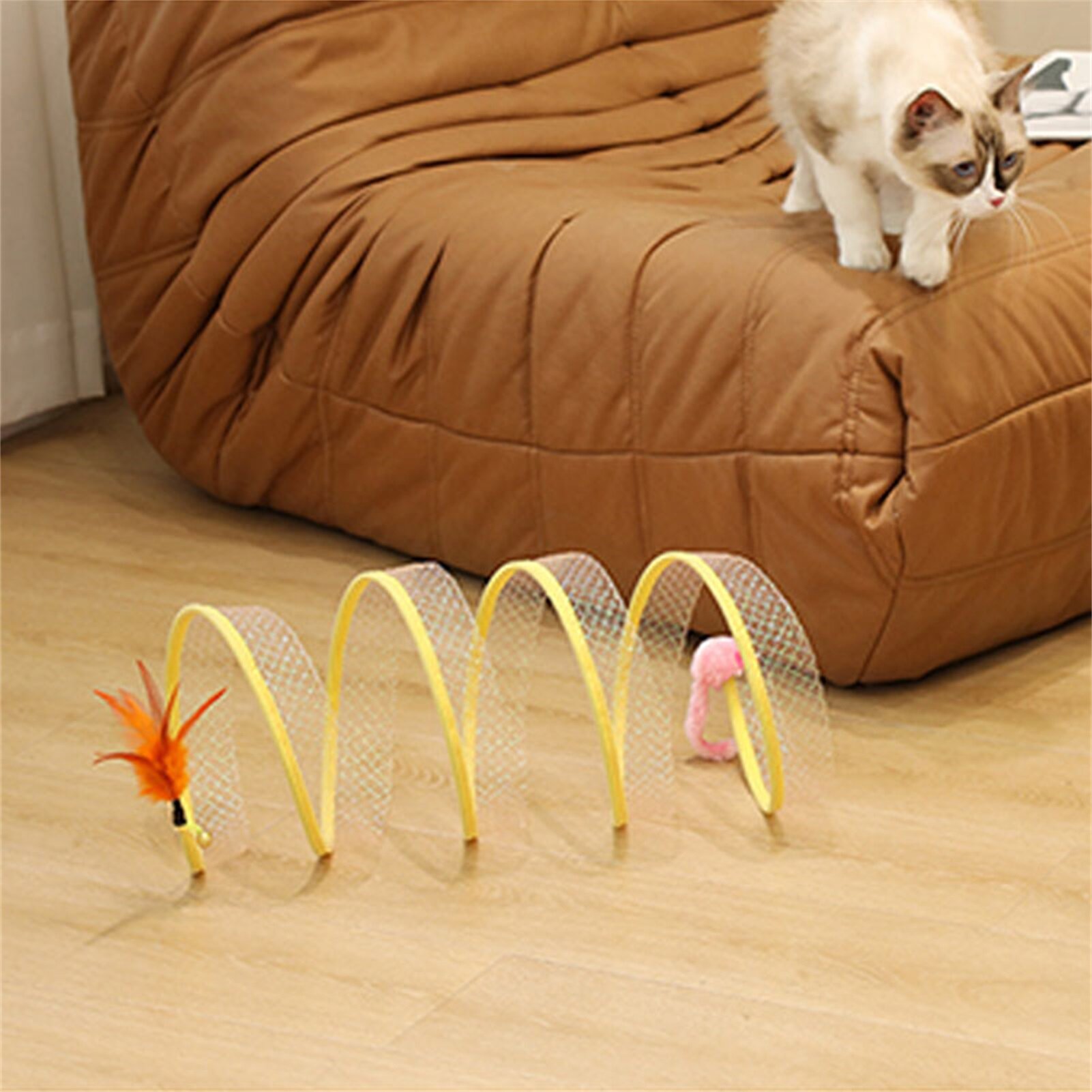Складная игрушка-туннель для кошек, интерактивная забавная складная туннель для кошек S-типа с перьями для домашних кошек, котят, домашняя и уличная мышь