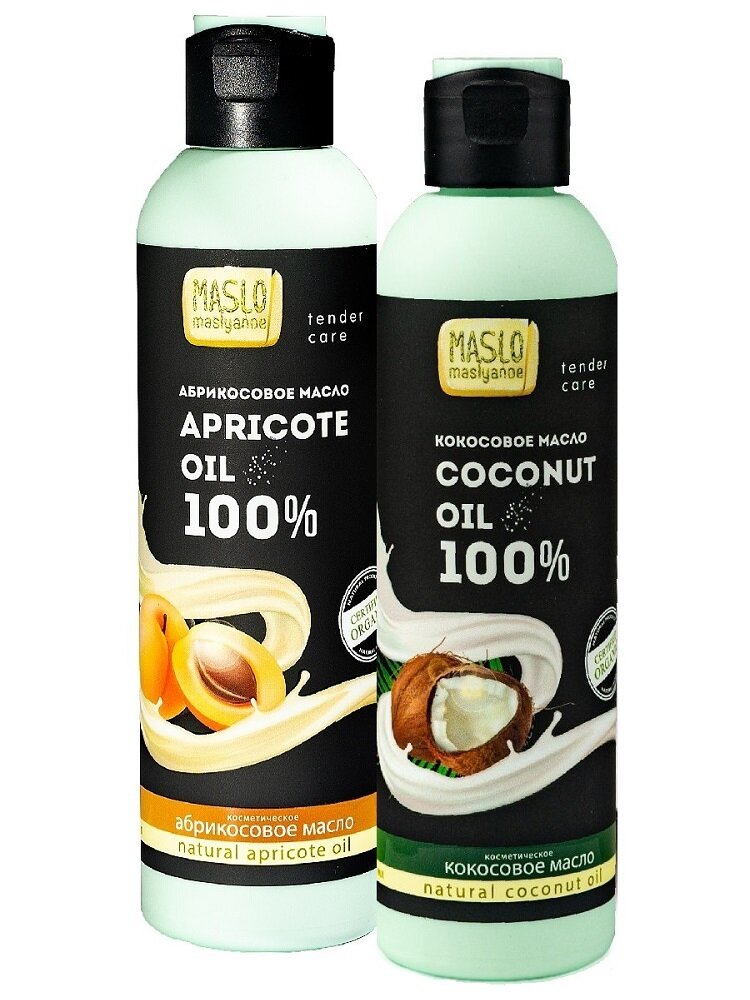 Maslo Maslyanoe промо Абрикосовое масло 100%, 200 мл + Кокосовое масло100%, 200 мл
