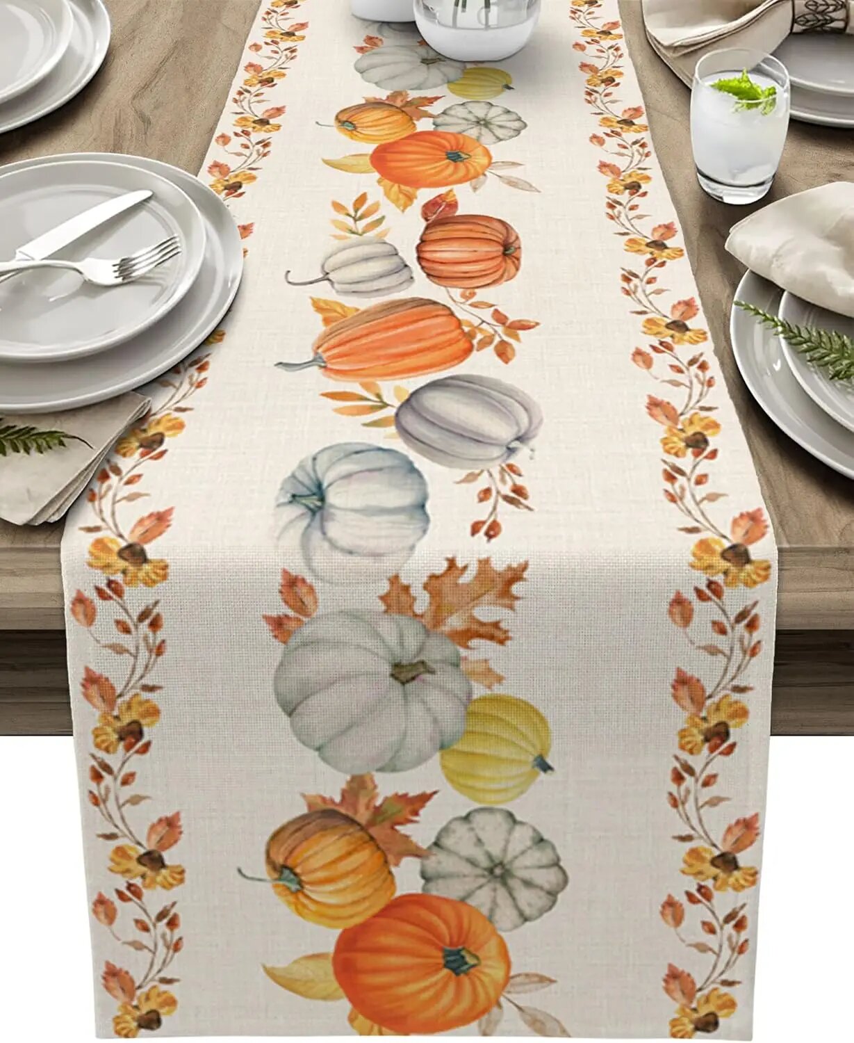 Осенняя льняная дорожка для стола с тыквой и кленовым листом, декор для праздничной вечеринки, фермерский дом, кухня, обеденный стол, дорожка, украшения на День благодарения