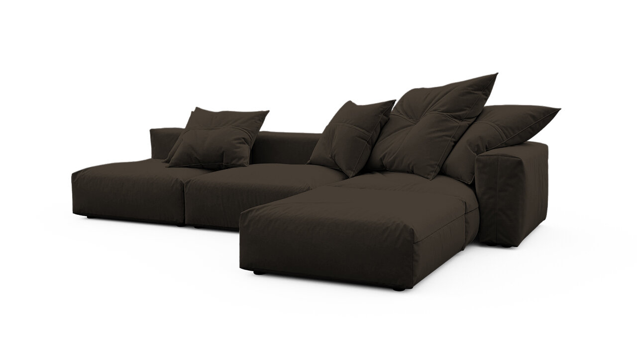 Диван с оттоманкой Фиджи (большой) Velutto 24 NEW 347x221x62 см, коричневый Велютто, нераскладной Фиеста