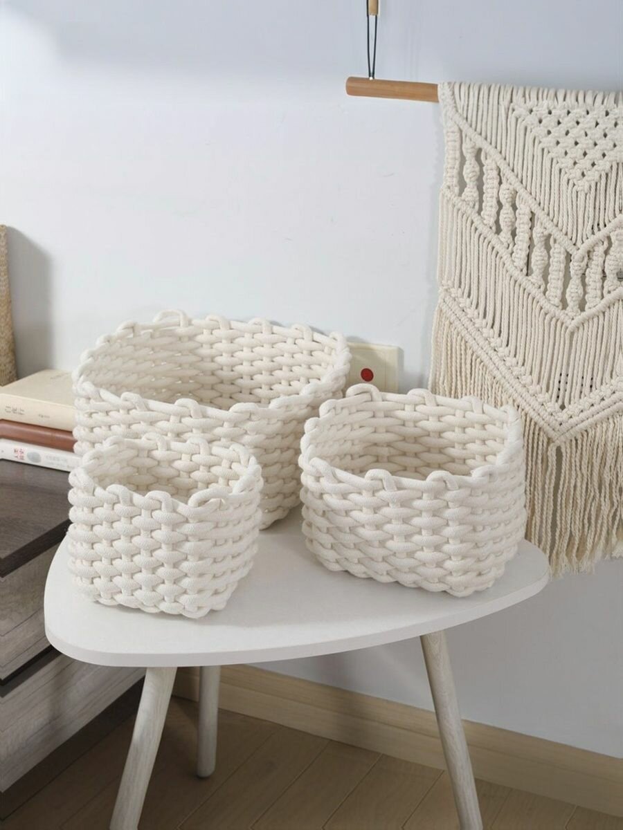 Корзины для хранения плетеные белые, набор 3 шт