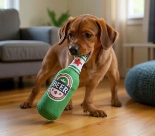 (1 шт.) Игрушка для собак с пищащим вкусом в виде бутылки вина - зеленое пиво