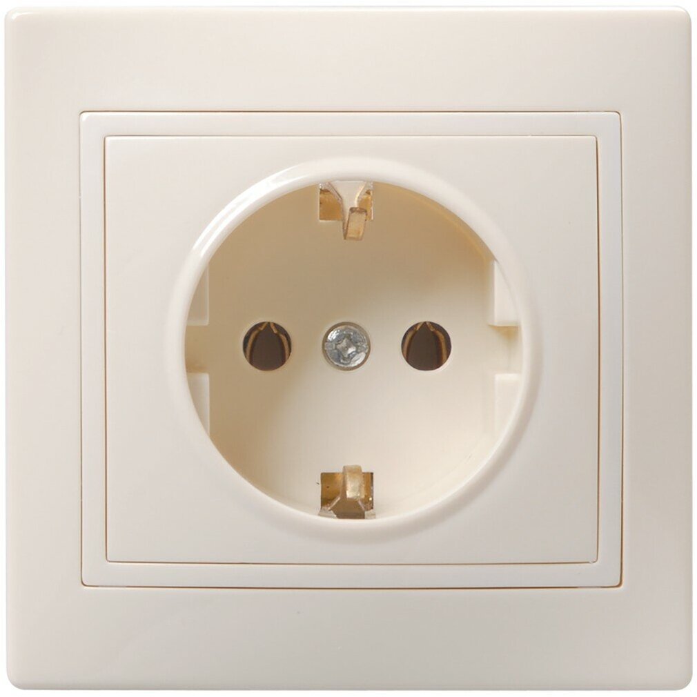 Розетка встраиваемая IEK Кварта РС10-3-ККм, с заземлением, 16 А, 250 В, IP20, кремовая