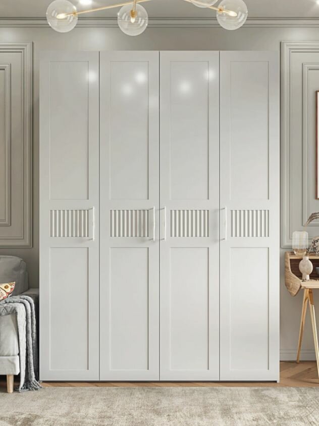 Casa Mia 200x60x250 см. Шкаф для одежды в спальню распашной, 4-дверный , Белый, Ручка скоба глянцевая 224 мм