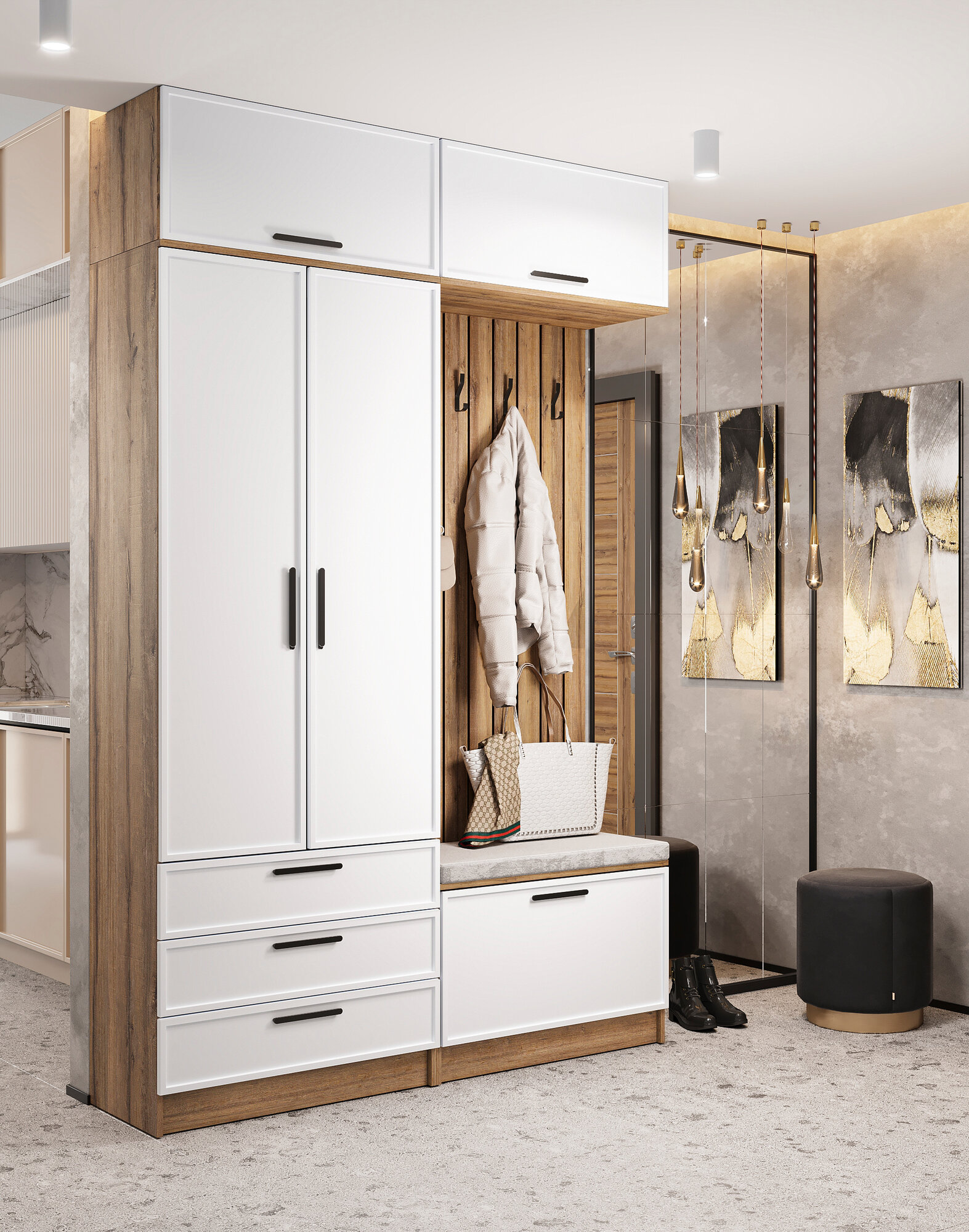 Прихожая Стиль 1.6 метра. МДФ. Модульная. Дуб Вотан/Белый матовый