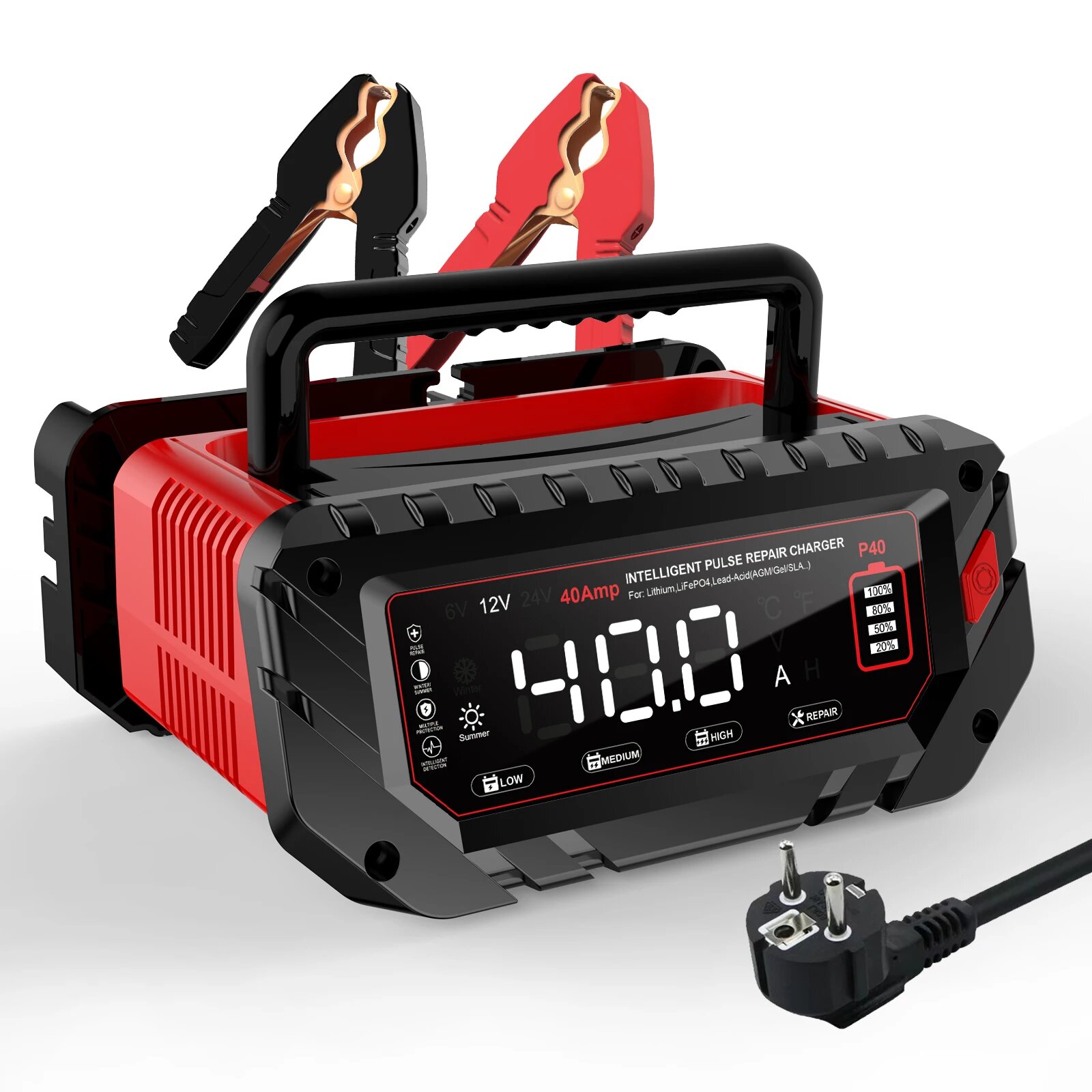 HTRC 30A/40A автомобильное зарядное устройство 6 В/12 В/24 В LiFePO4 зарядное устройство для литиевого AGM гелевого свинцово-кислотного зарядного устройства для мотоцикла для автомобиля