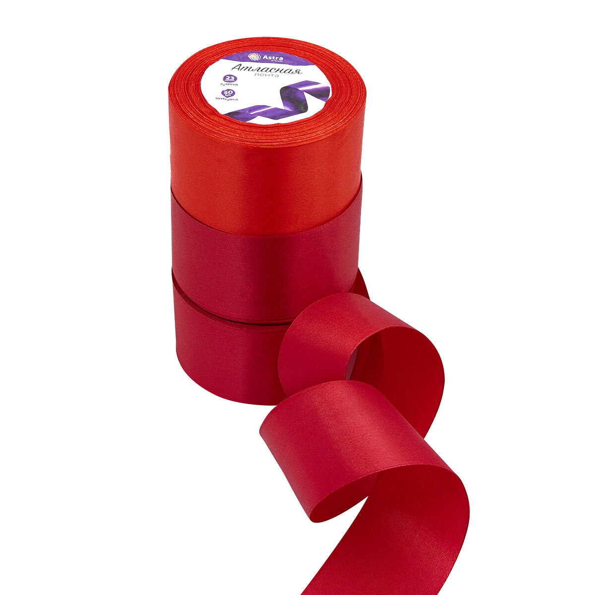 Лента атласная декоративная, ассорти 3 цвета, 5 см * 23 м, красный микс