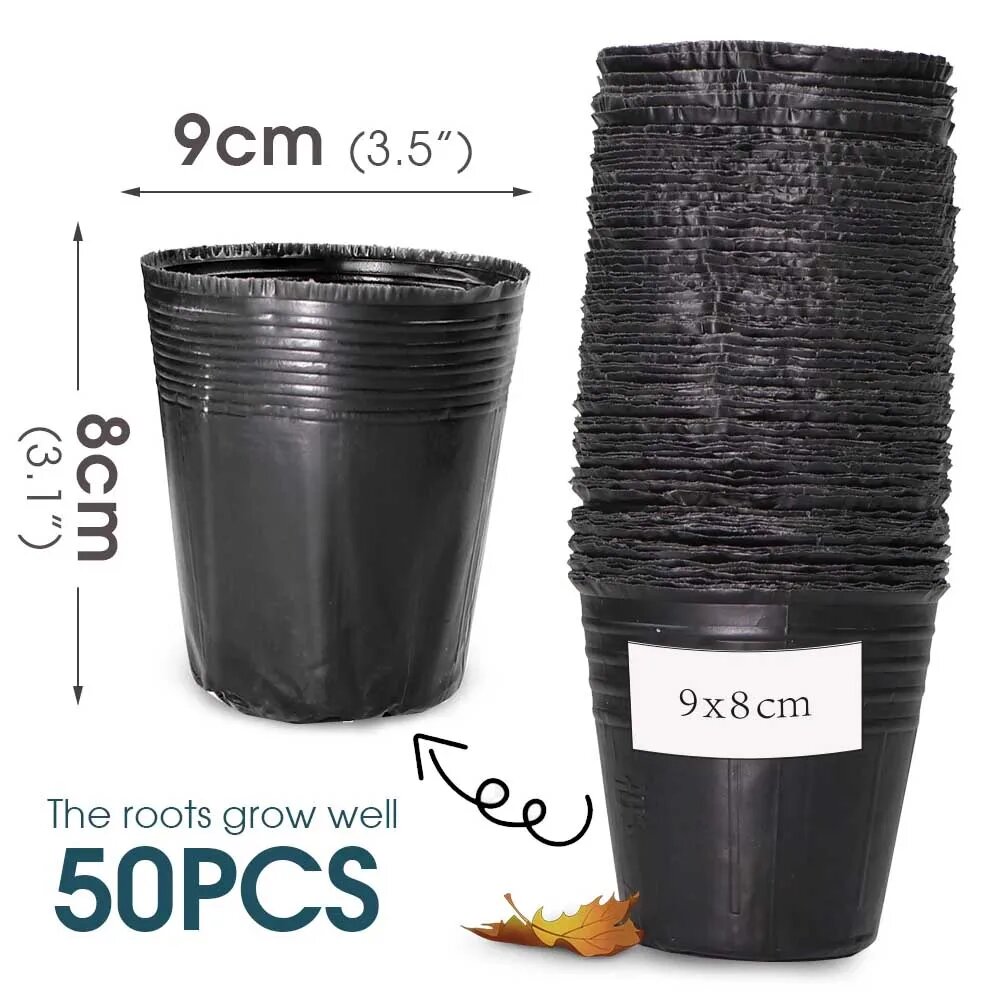 Черные горшки для рассады 9x8 см, 50 шт.