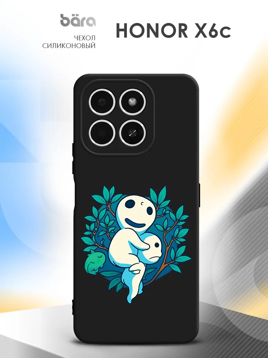 Чехол на Honor X6c / Хонор Х6с накладка, защитный, матовый, черный с рисунком
