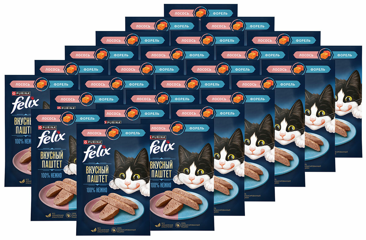 Корм влажный Felix Вкусный Паштет для кошек, лосось и форель, 75 г х 26 шт