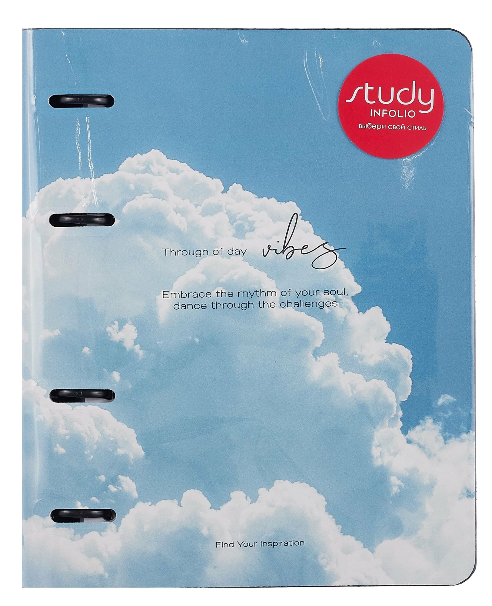 Тетрадь 120л кл. "Sky", облако, на кольцах, шелкография, обложка кожзам