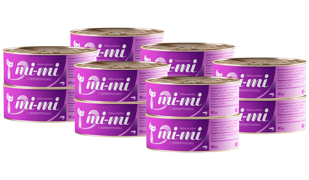 Корм влажный Mi-Mi для кошек с креветками в желе, 80 г х 12 шт
