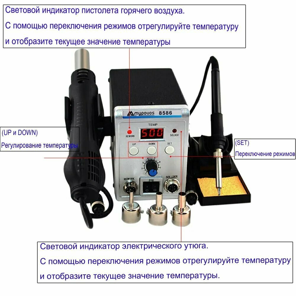 MYPOVOS Паяльный фен 750 Вт, Керамический нагреватель, 1 предметов