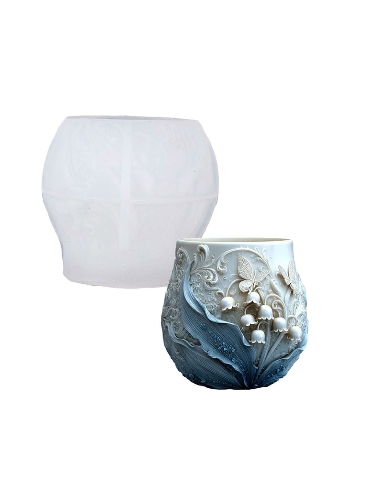 Силиконовая форма с цветочными бабочками для кашпо из полимербетона ручной работы и декоративных поделок